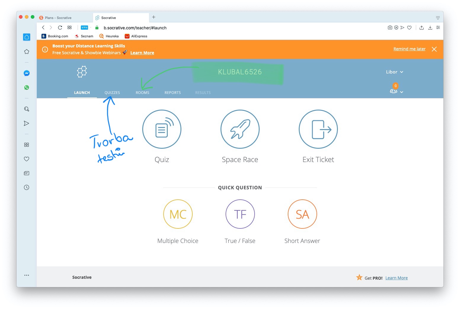 Socrative – vytvoření účtu – Moderní výuka